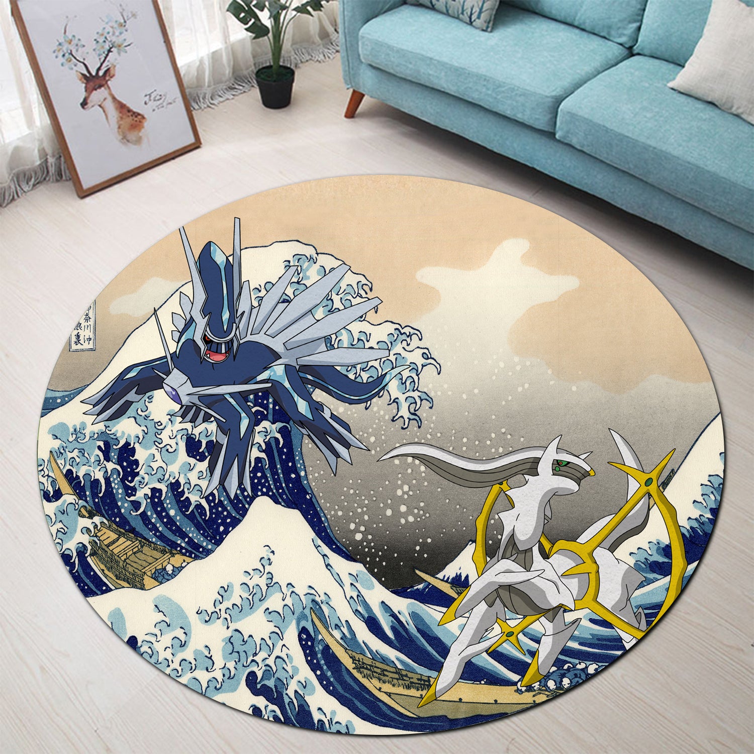 Arceus Vs Dialga The Great Wave Round Rug