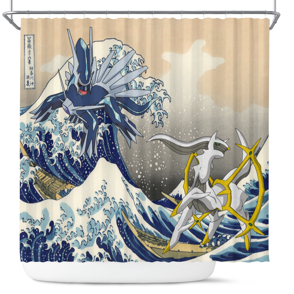 Arceus Vs Dialga The Great Wave Shower Curtain