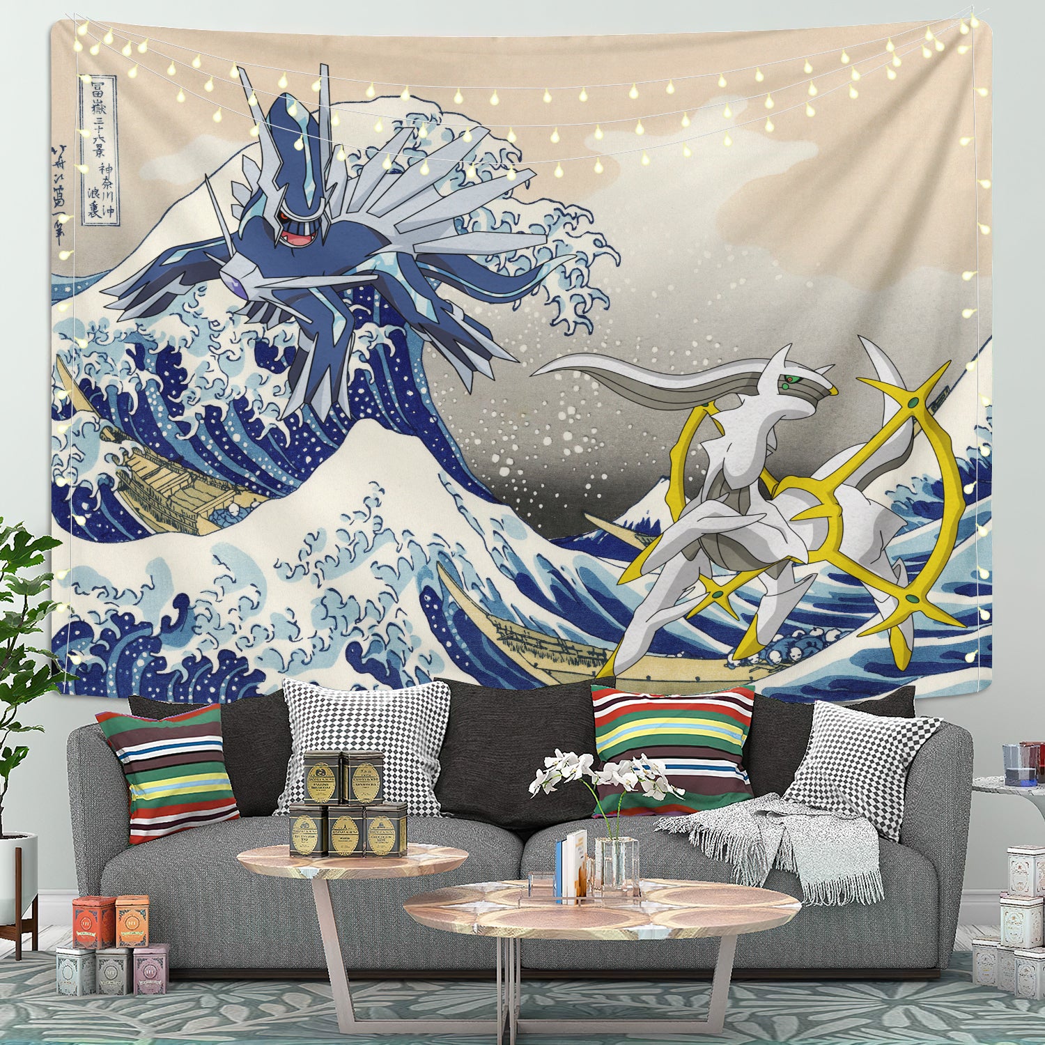Arceus Vs Dialga The Great Wave Tapestry Room Decor