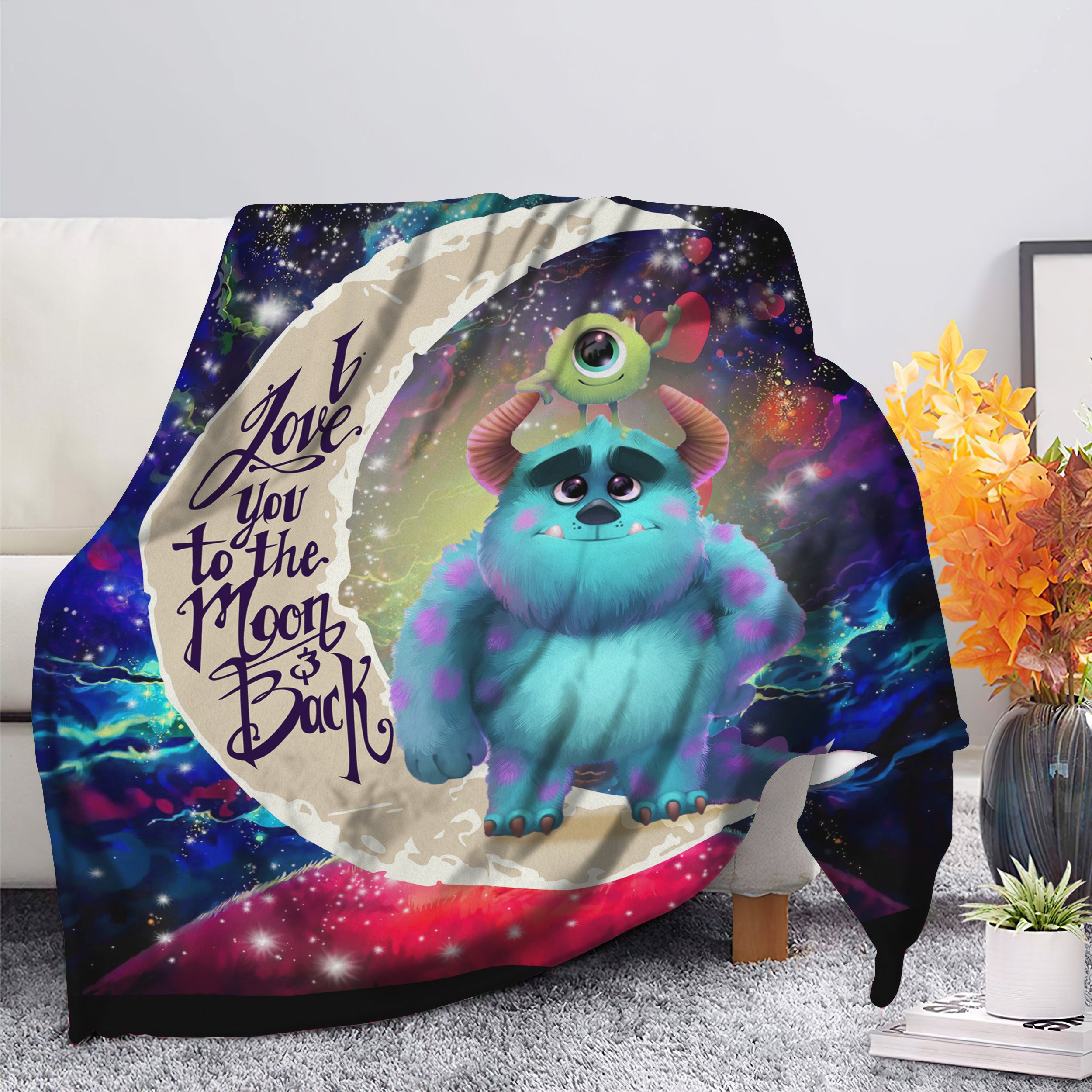 Monster Inc Sully And Mike Love You To The Moon Galaxy Blanket