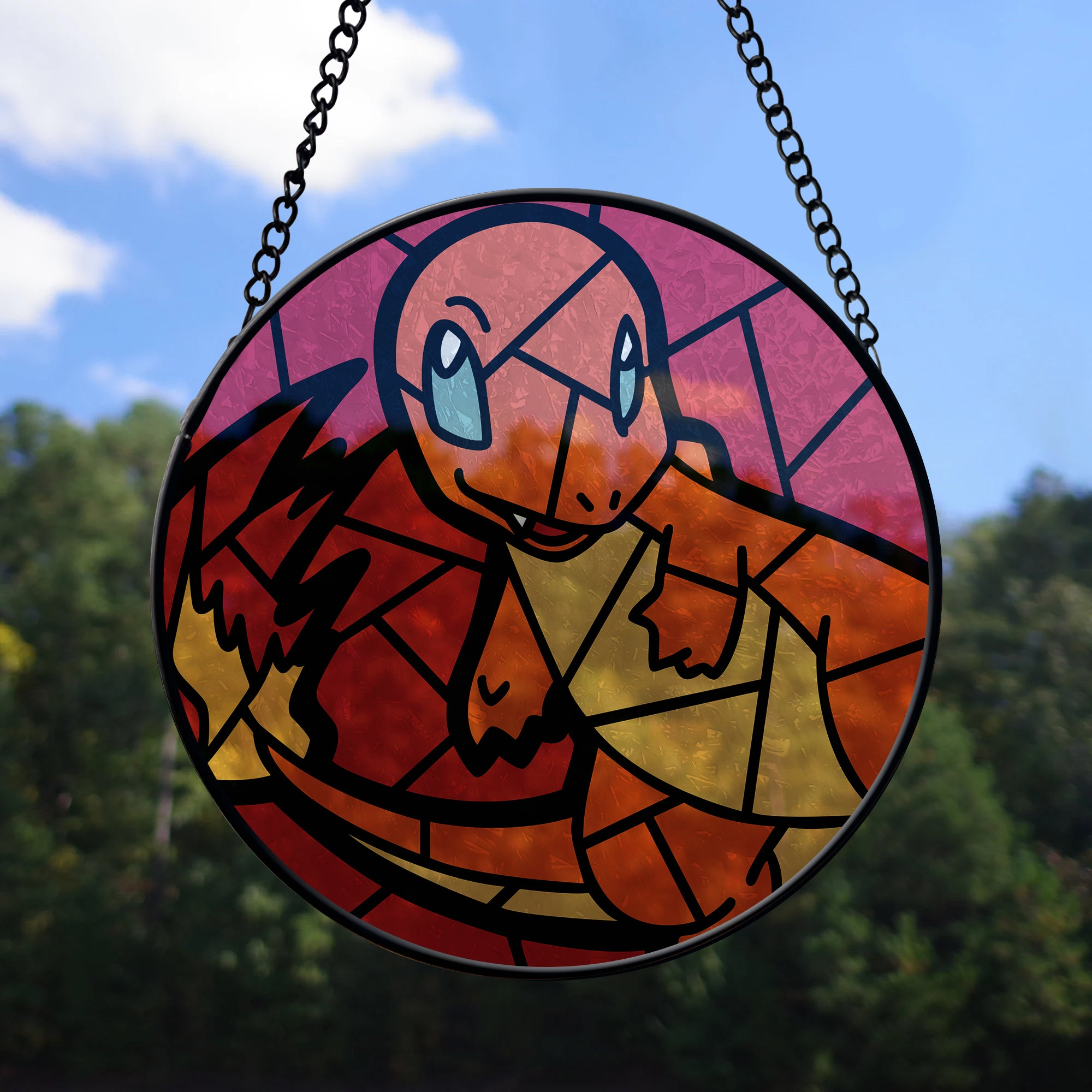Charmander Pokemon Anime Round Stained Glass Window Hanging Panel Sunc