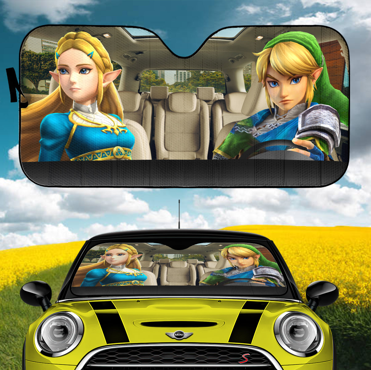 Legend Of Zelda Link And Zelda Driving Car Auto Sunshades