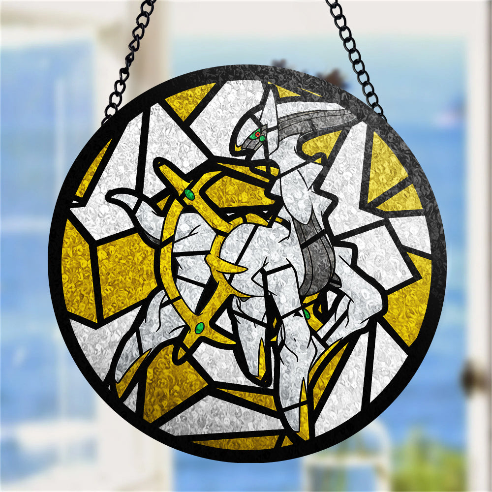 Arceus Legendary Stained Glass Window Hanging Panel Suncatcher