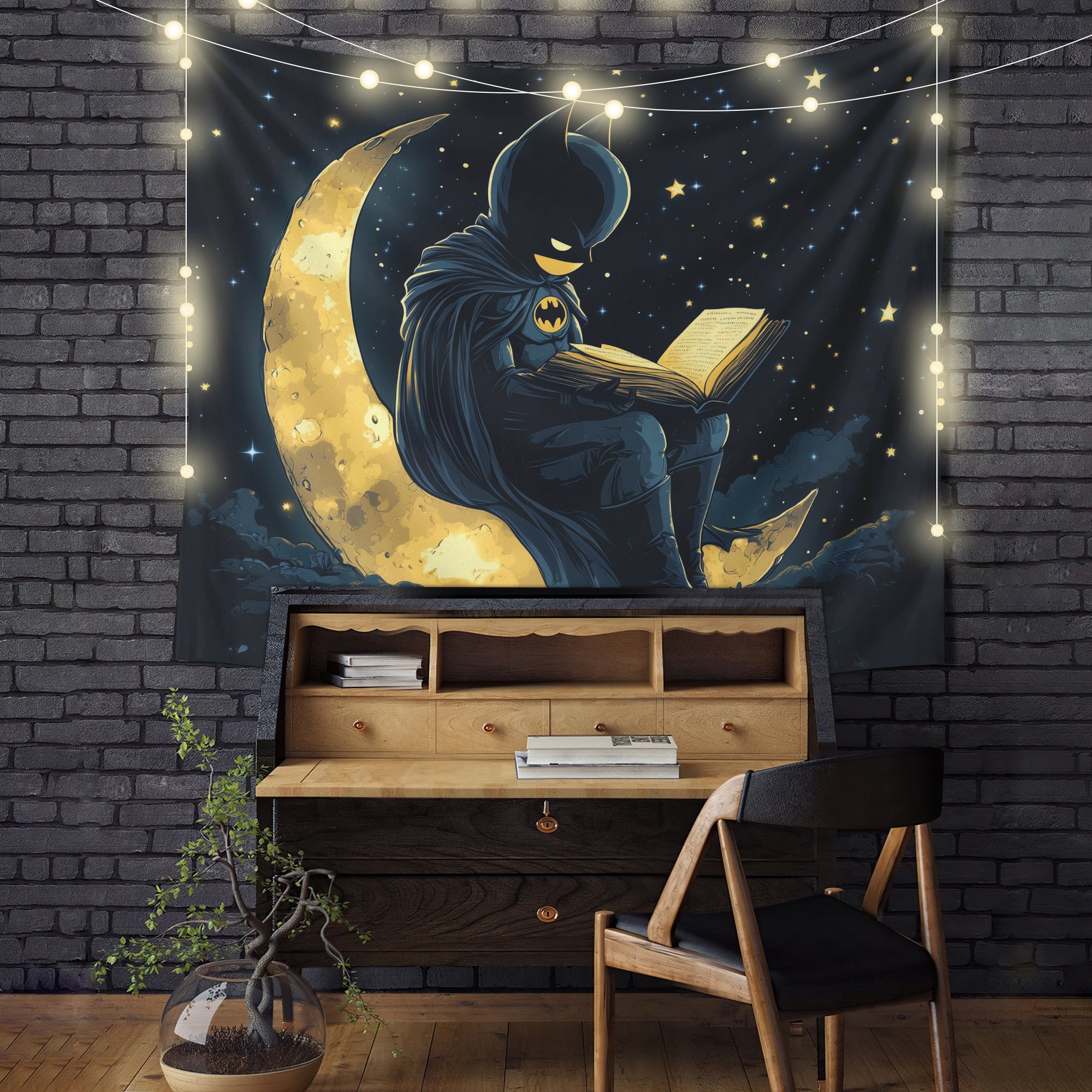 Batman Reading On A Crescent MoonTapestry Room Decor