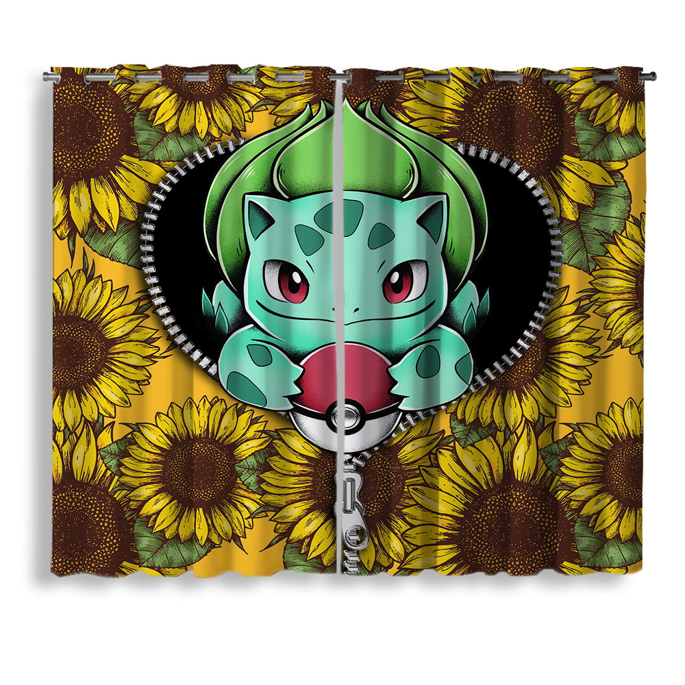 Bulbasaur Pokemon Sunflower Zipper Window Curtain