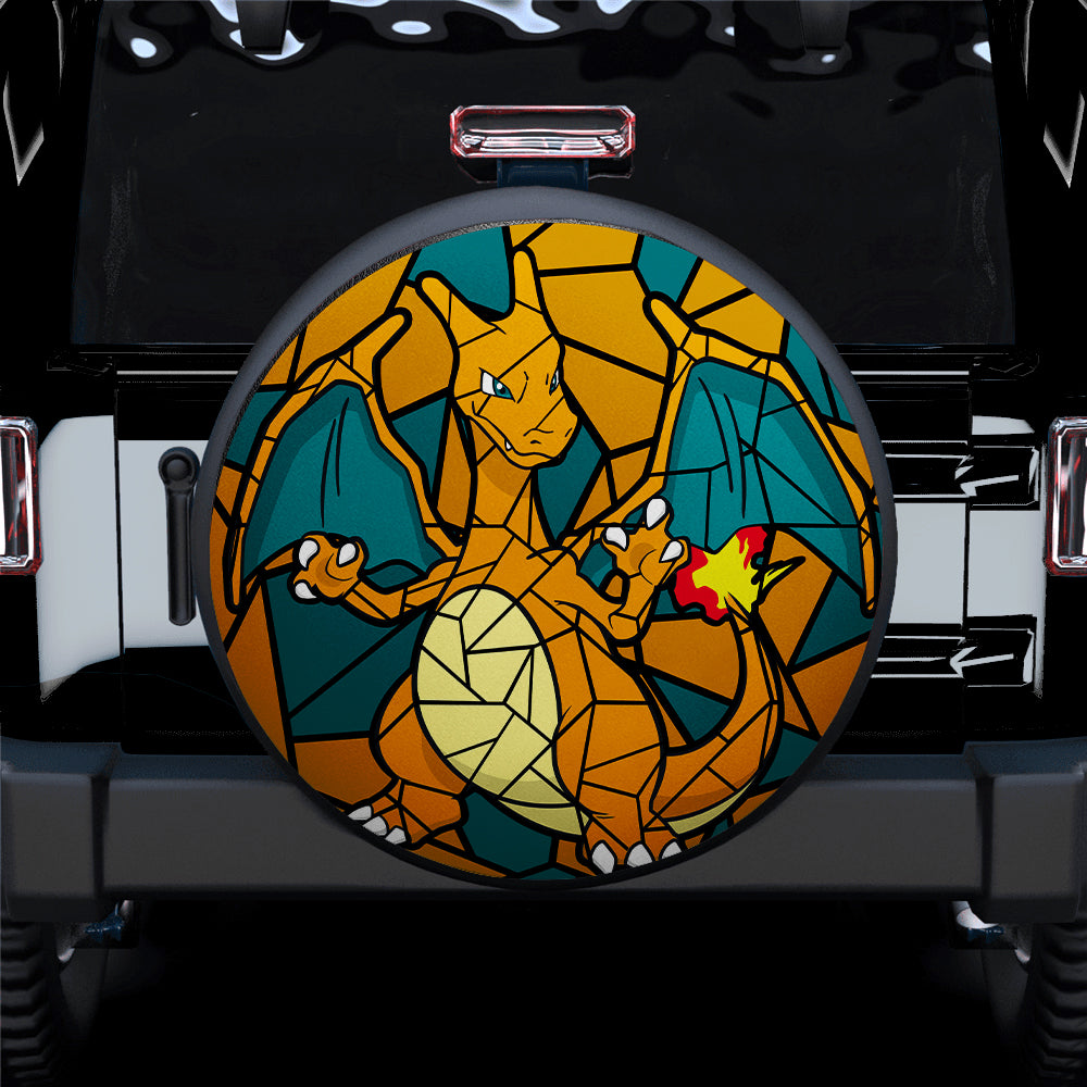 Charizard Pokemon Stained Glass Car Spare Tire Covers Gift For Campers