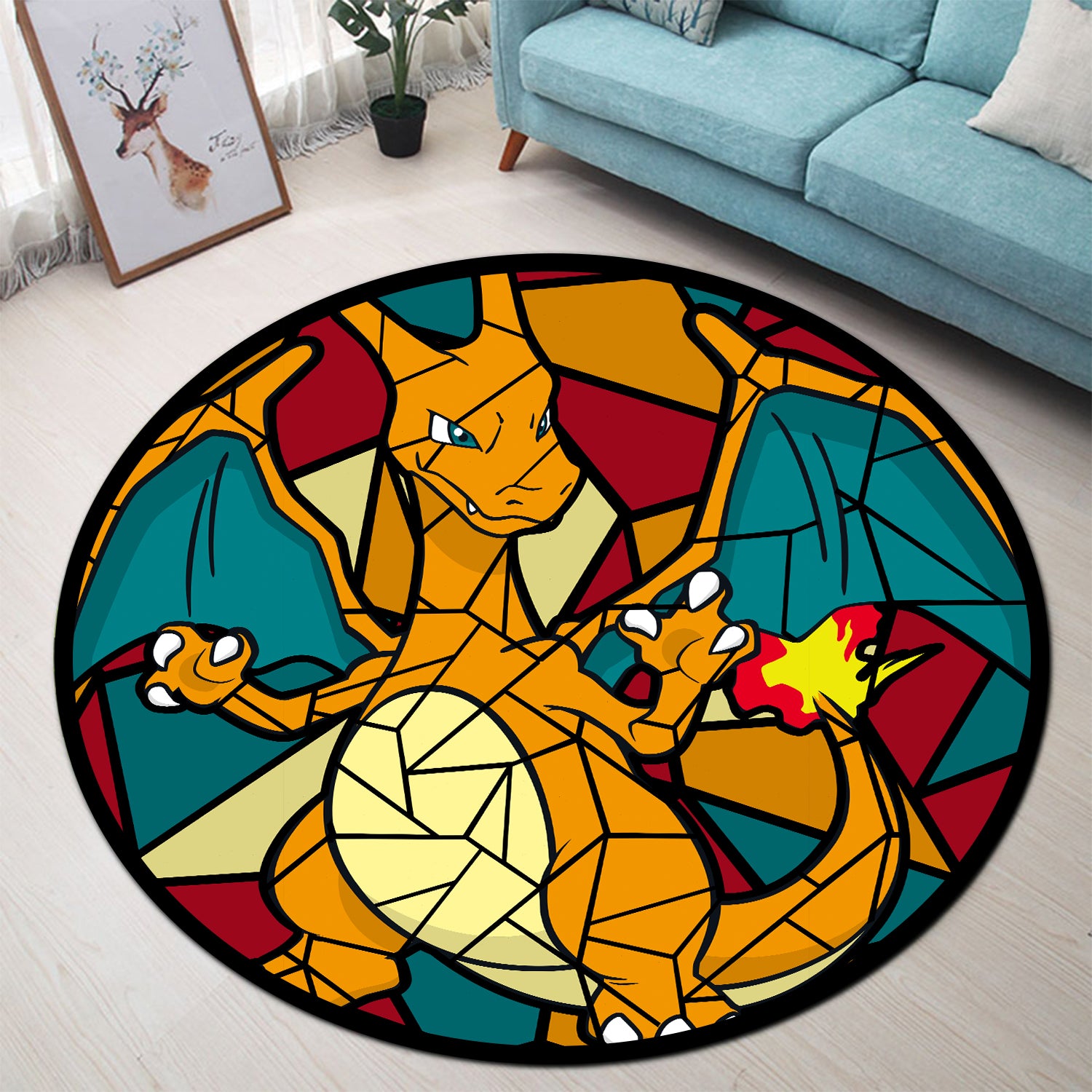 Charizard 1 Stained Glass Round Rug