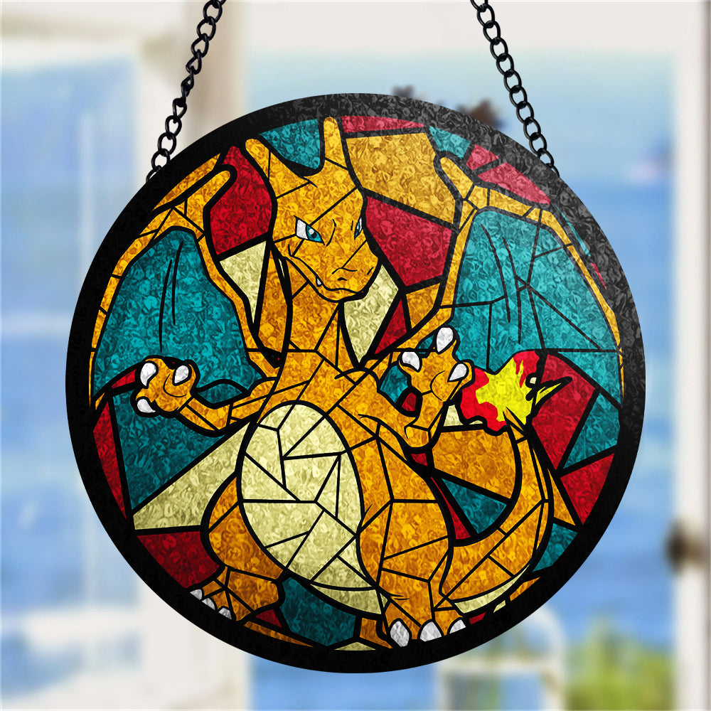 Charizard Round Stained Glass Window Hanging Panel Suncatcher