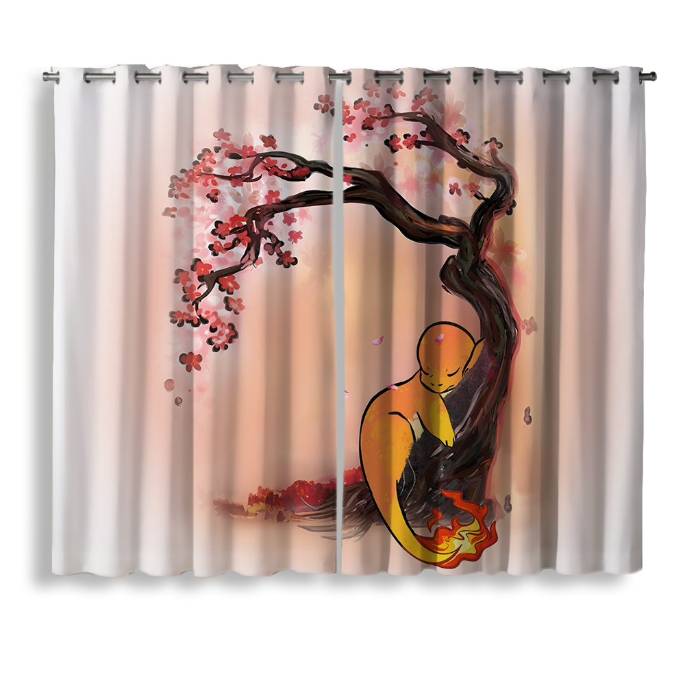 Charmander Cherry Blossom Japan Window Curtain