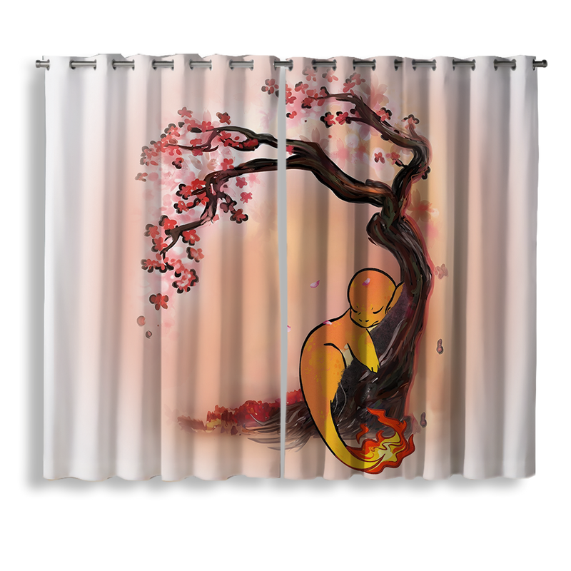 Charmander Cherry Blossom Japan Window Curtain