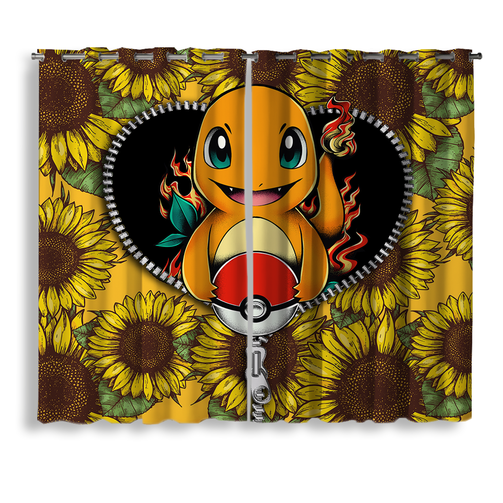 Charmander Pokemon Sunflower Zipper Window Curtain