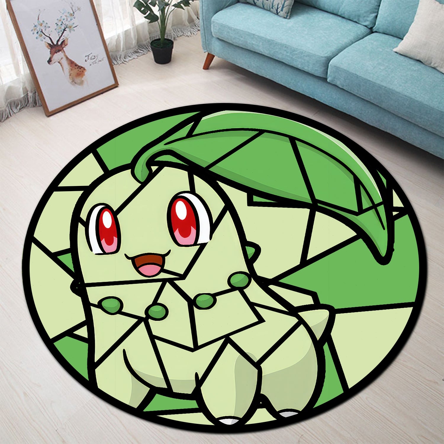 Chikorita Stained Glass Round Rug