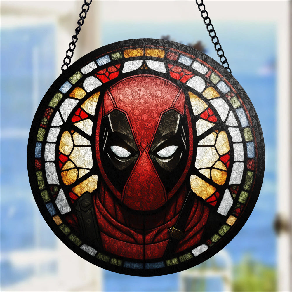 Deadpool Round Stained Glass Window Hanging Panel Suncatcher