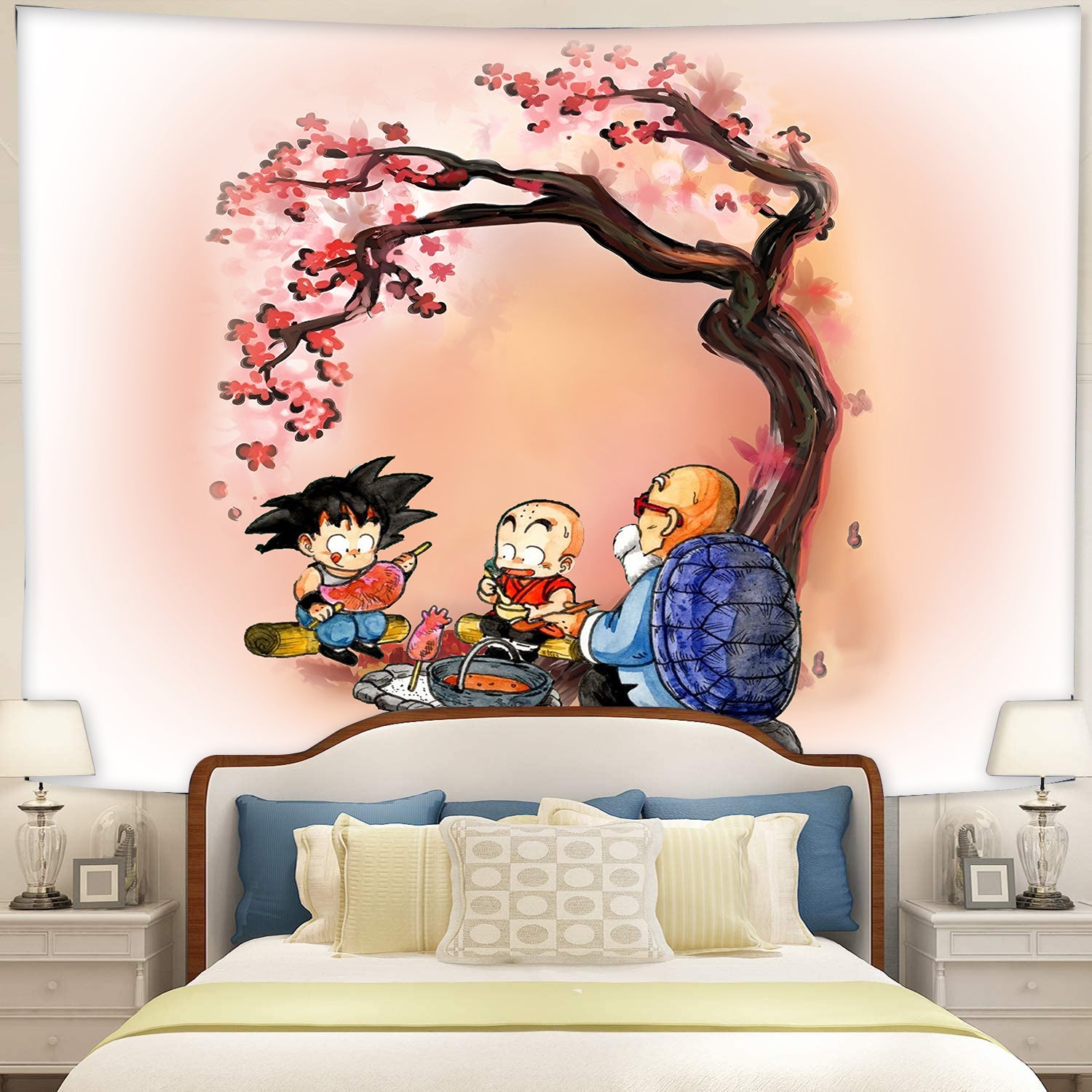 Dragon Ball Goku Krillin Master Roshi Anime Cherry Blossom Tapestry Ro