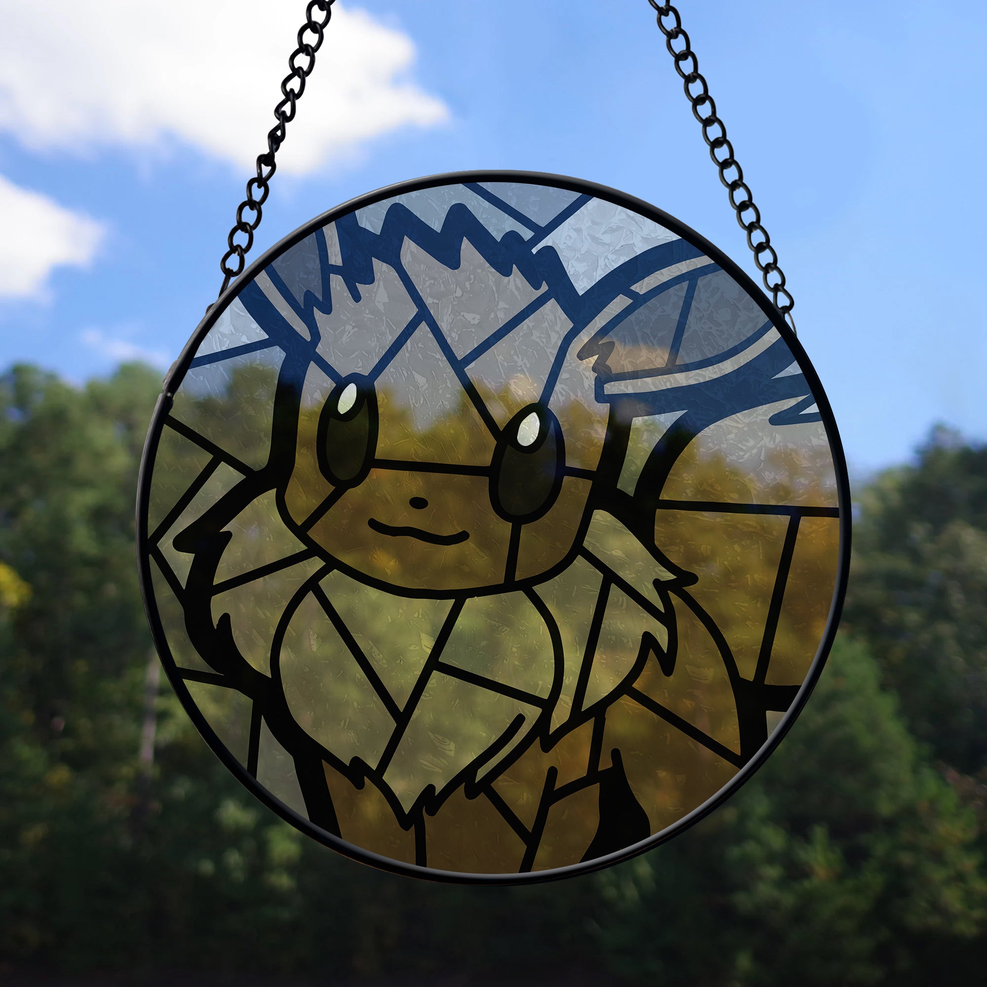 Eevee Stained Glass Pokemon Round Stained Glass Window Hanging Panel S