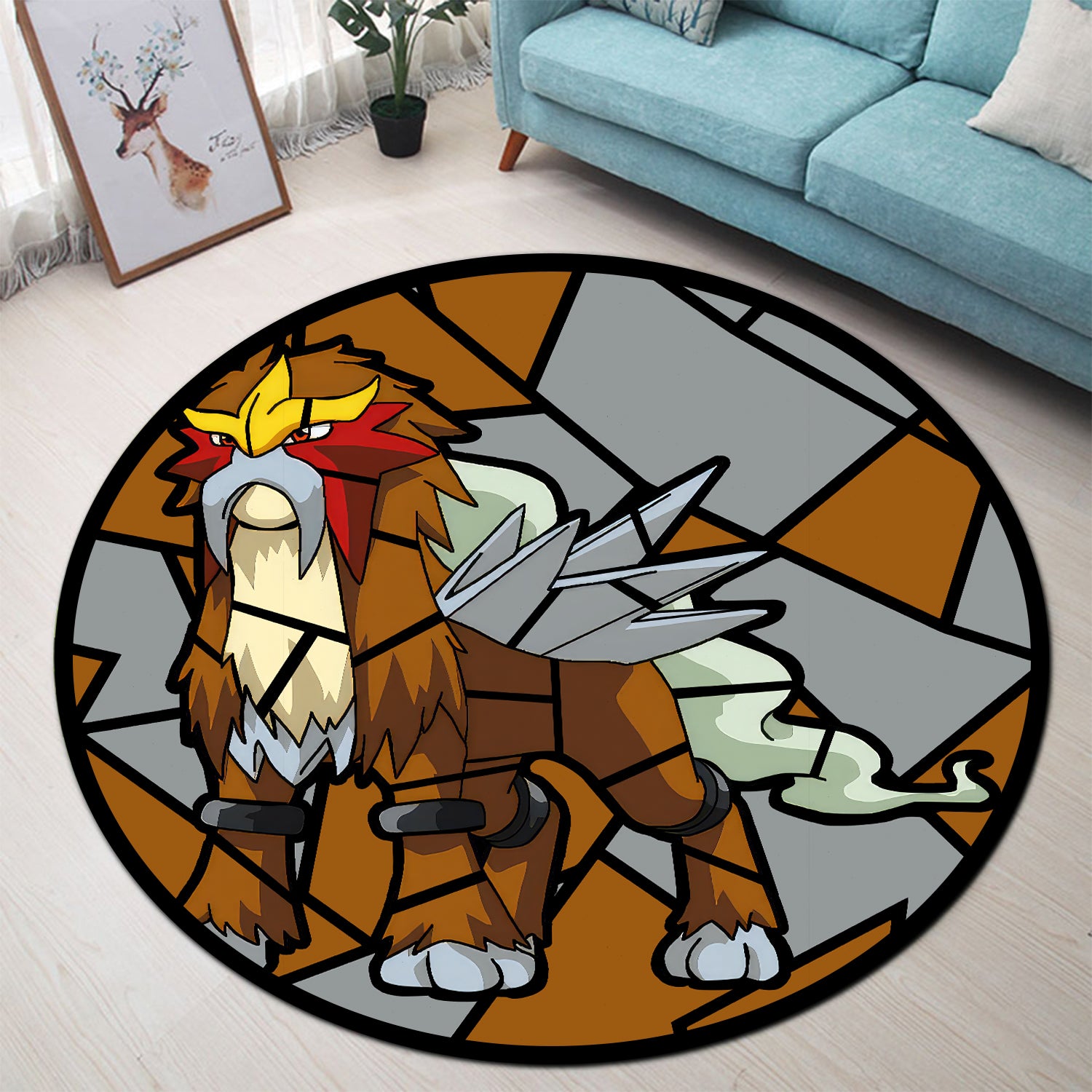 Entei Stained Glass Round Rug