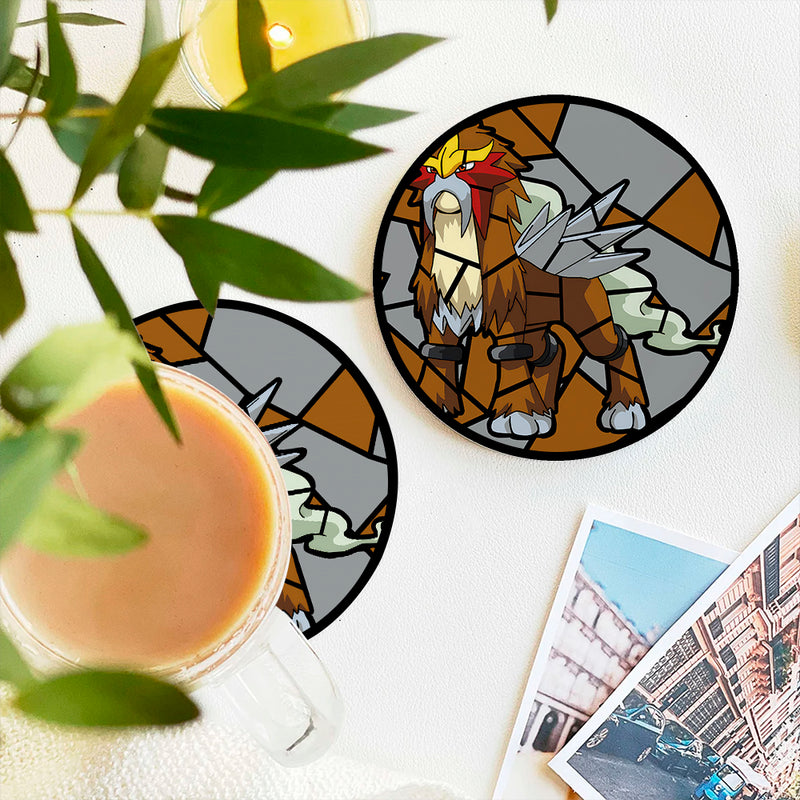 Entei Stained Glass Drink Coasters