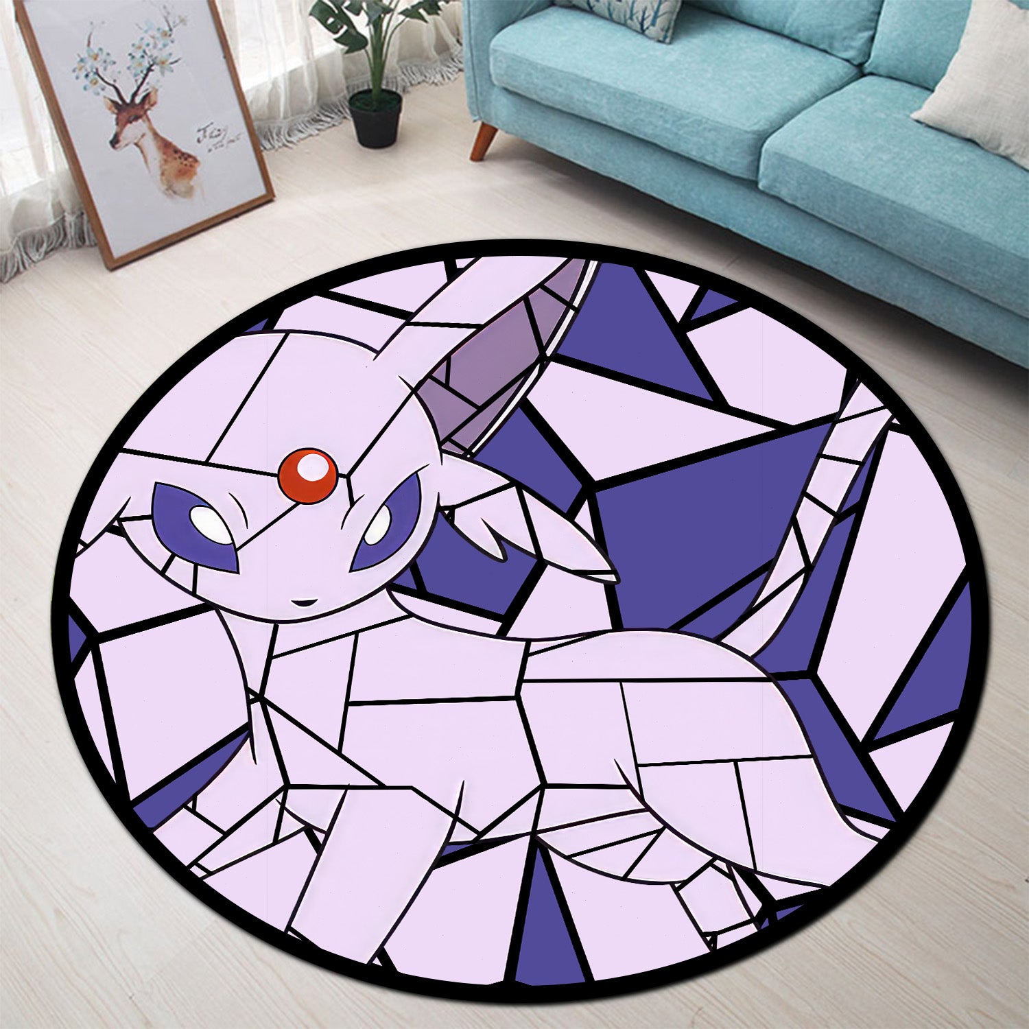 Espeon Eevee Evolution Stained Glass Round Rug