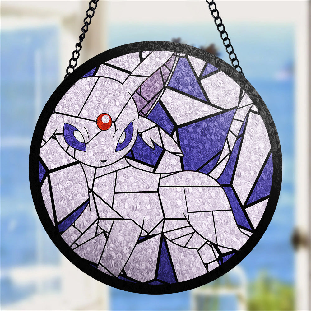 Espeon Pokemon Eevee Evolution Round Stained Glass Window Hanging Pane