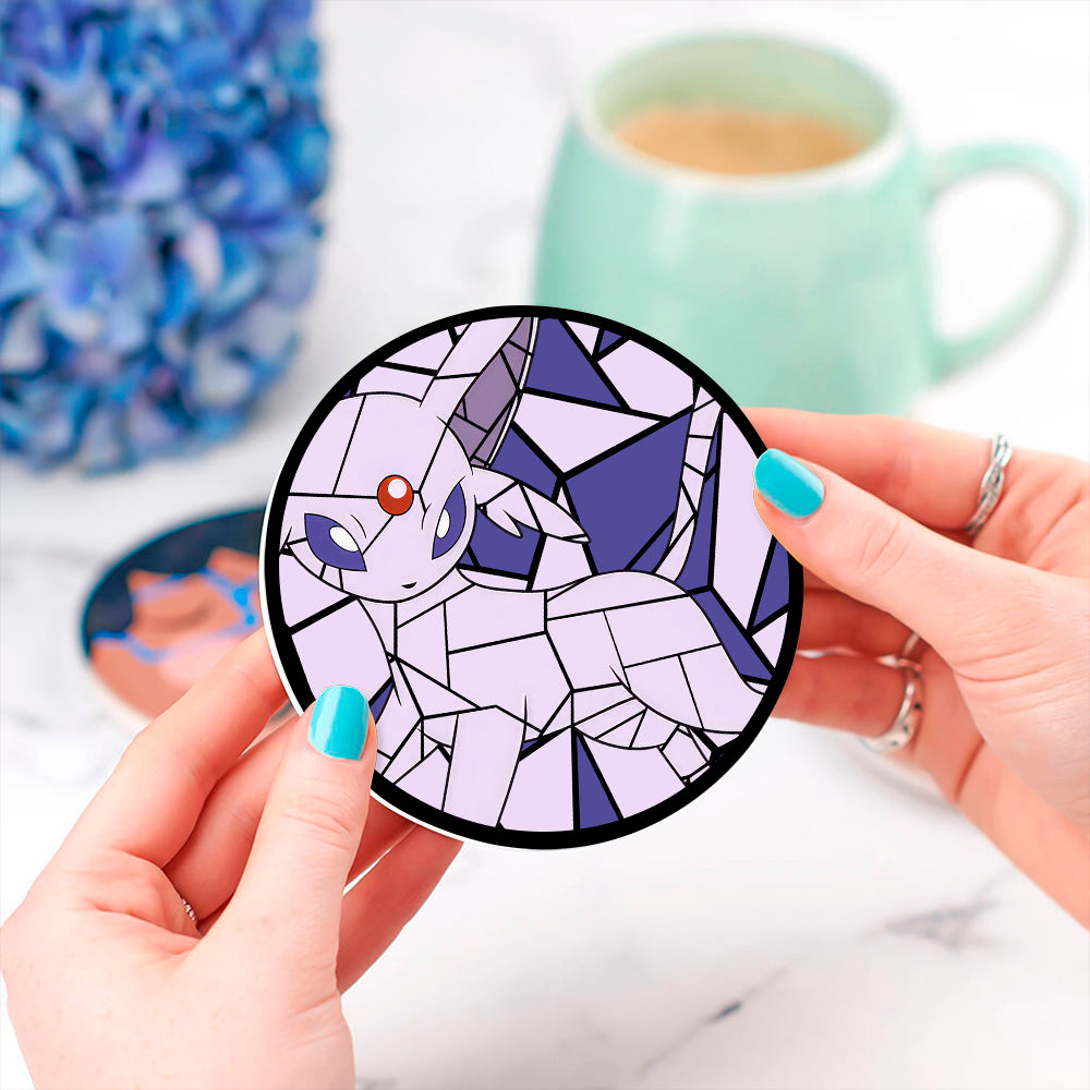 Espeon Pokemon Stained Glass Drink Coasters