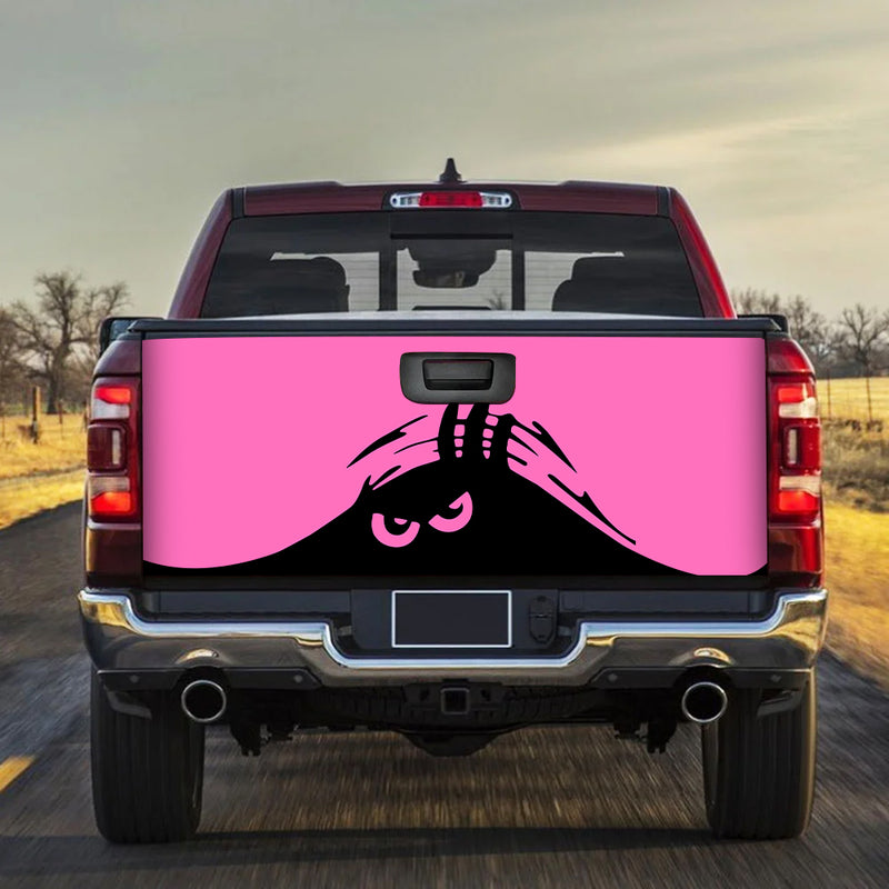Evil Monster Peeping Peek A Boo Funny Pink Truck Tailgate Decal Sticke