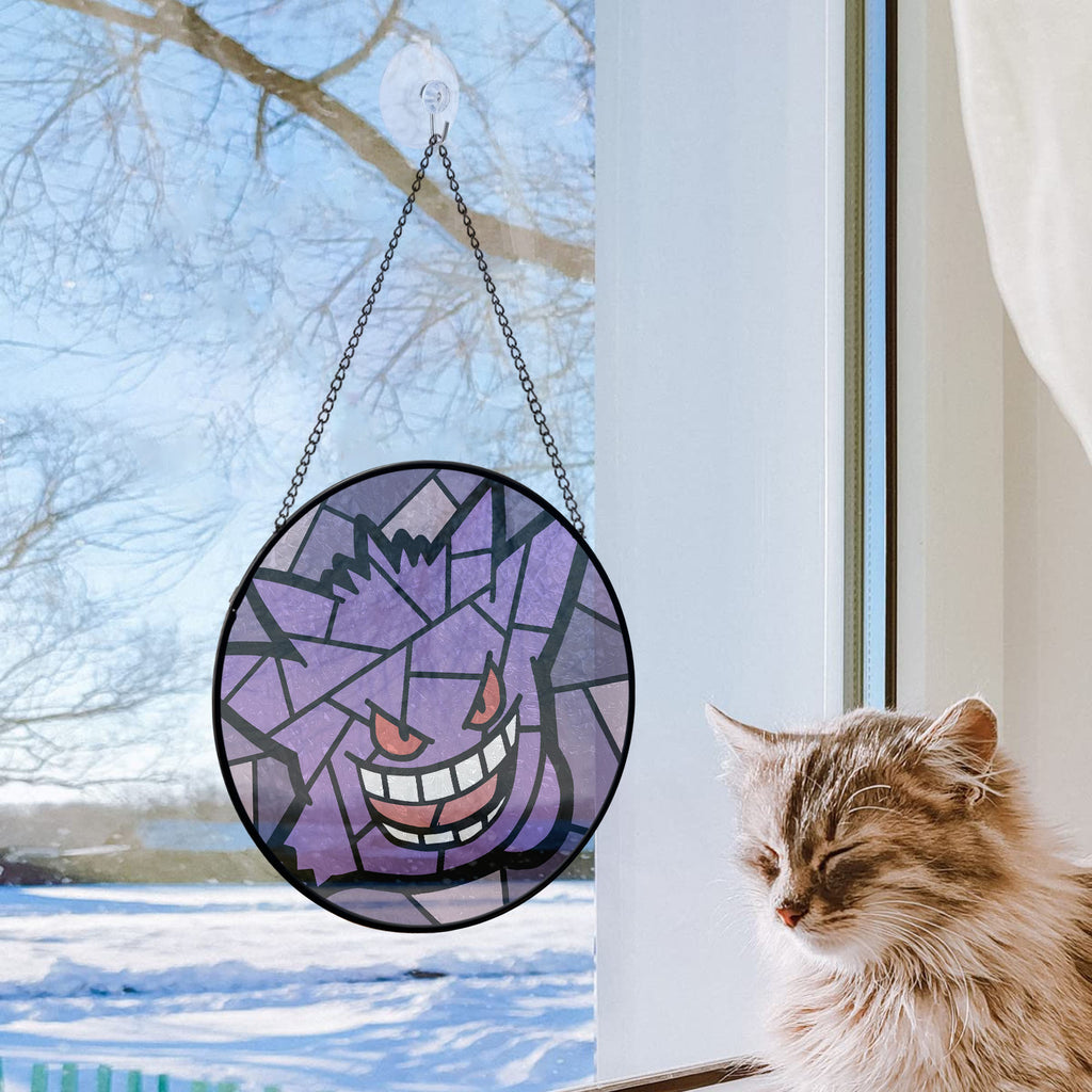 Gengar Pokemon Round Stained Glass Window Hanging Panel Suncatcher