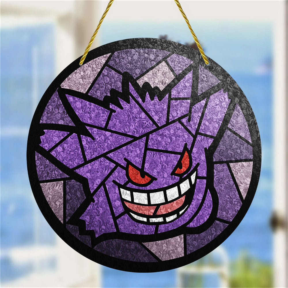 Gengar Pokemon Round Stained Glass Window Hanging Panel Suncatcher