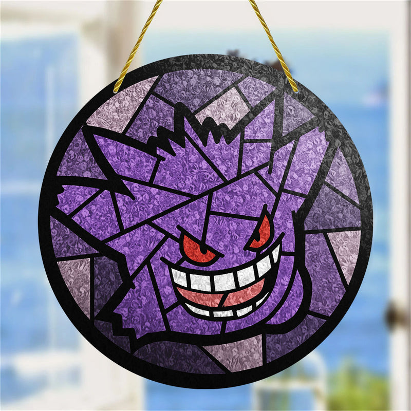 Gengar Pokemon Round Stained Glass Window Hanging Panel Suncatcher