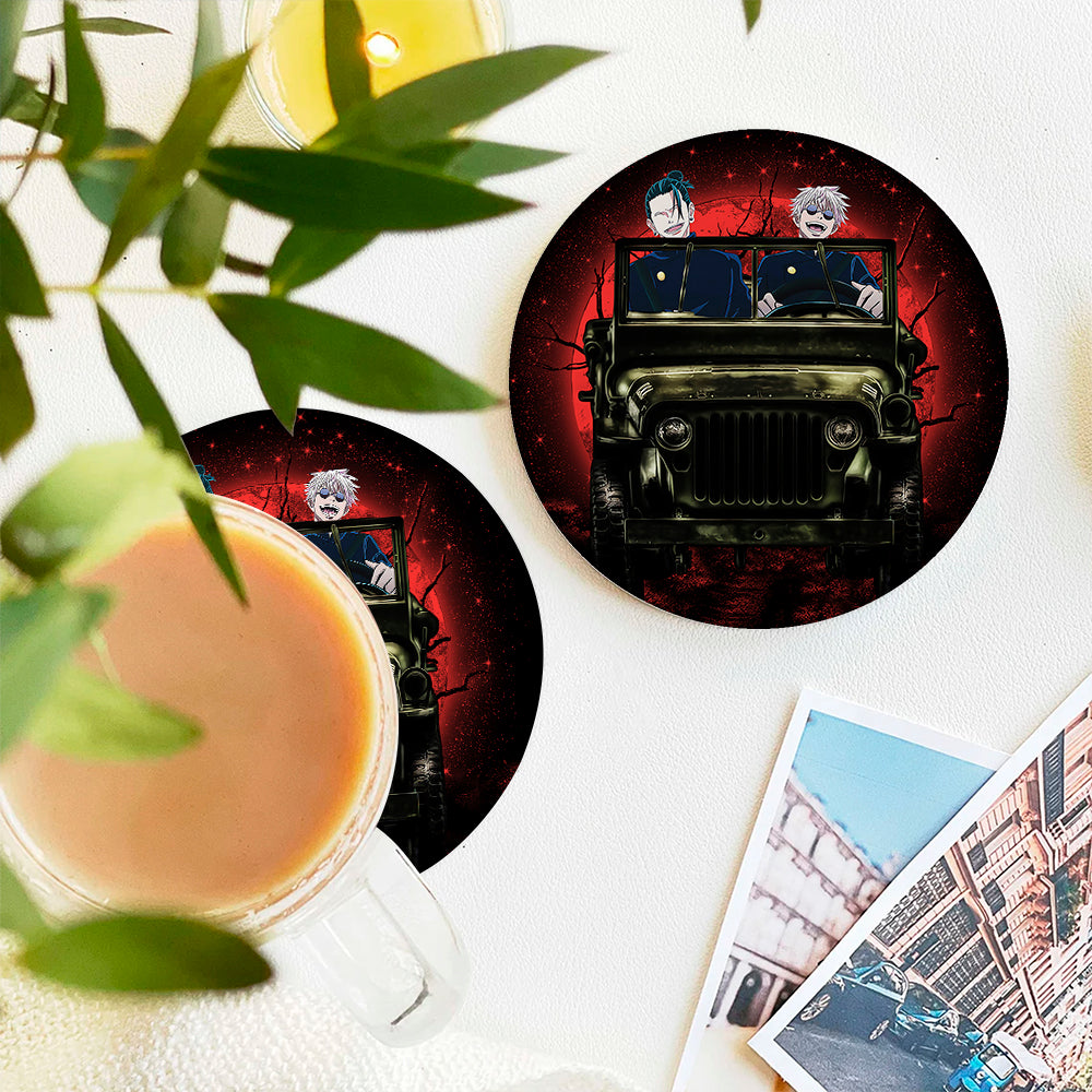 Gojo Geto Jujutsu Kaisen Ride Jeep Halloween Ceramic Drink Coasters