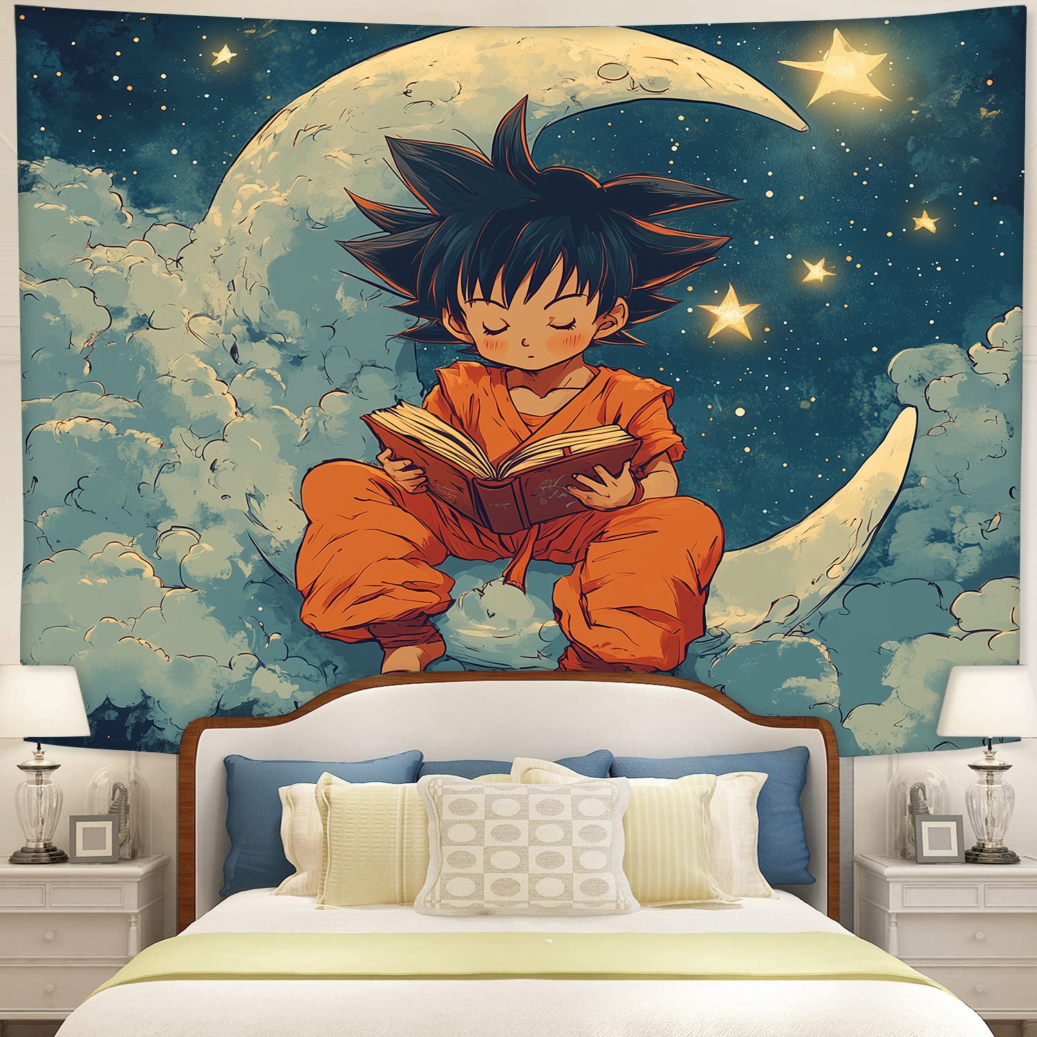 Goku Reading On MoonTapestry Room Decor