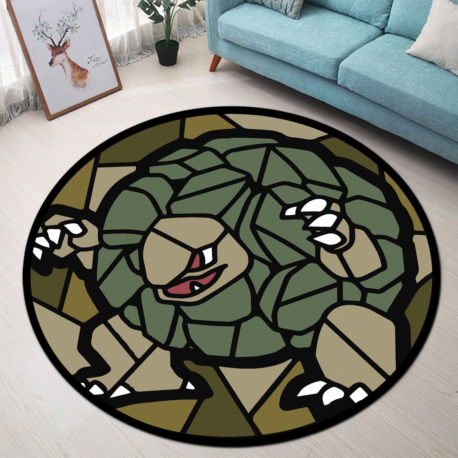 Golem Pokemon Stained Glass Round Carpet Rug Bedroom Livingroom Home D