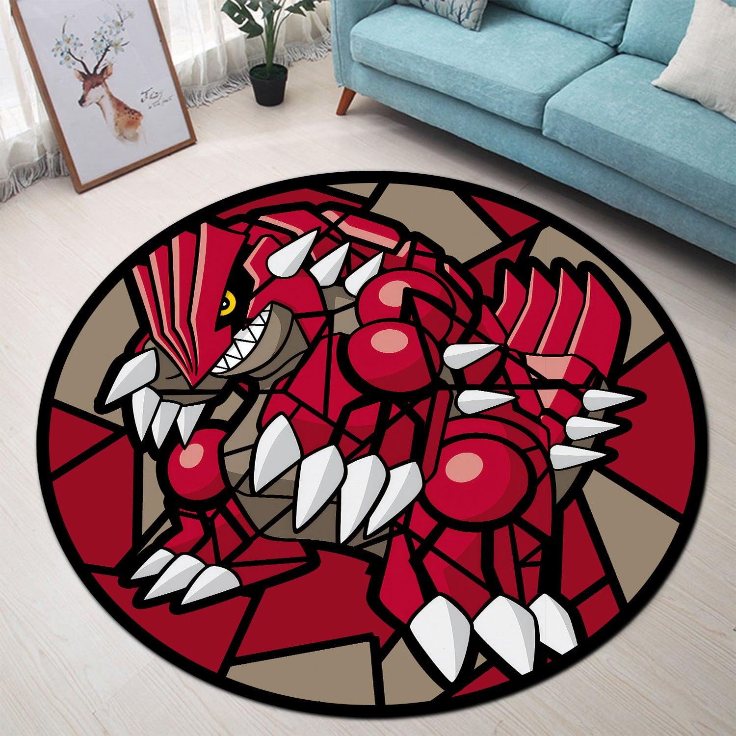 Groudon Stained Glass Round Rug