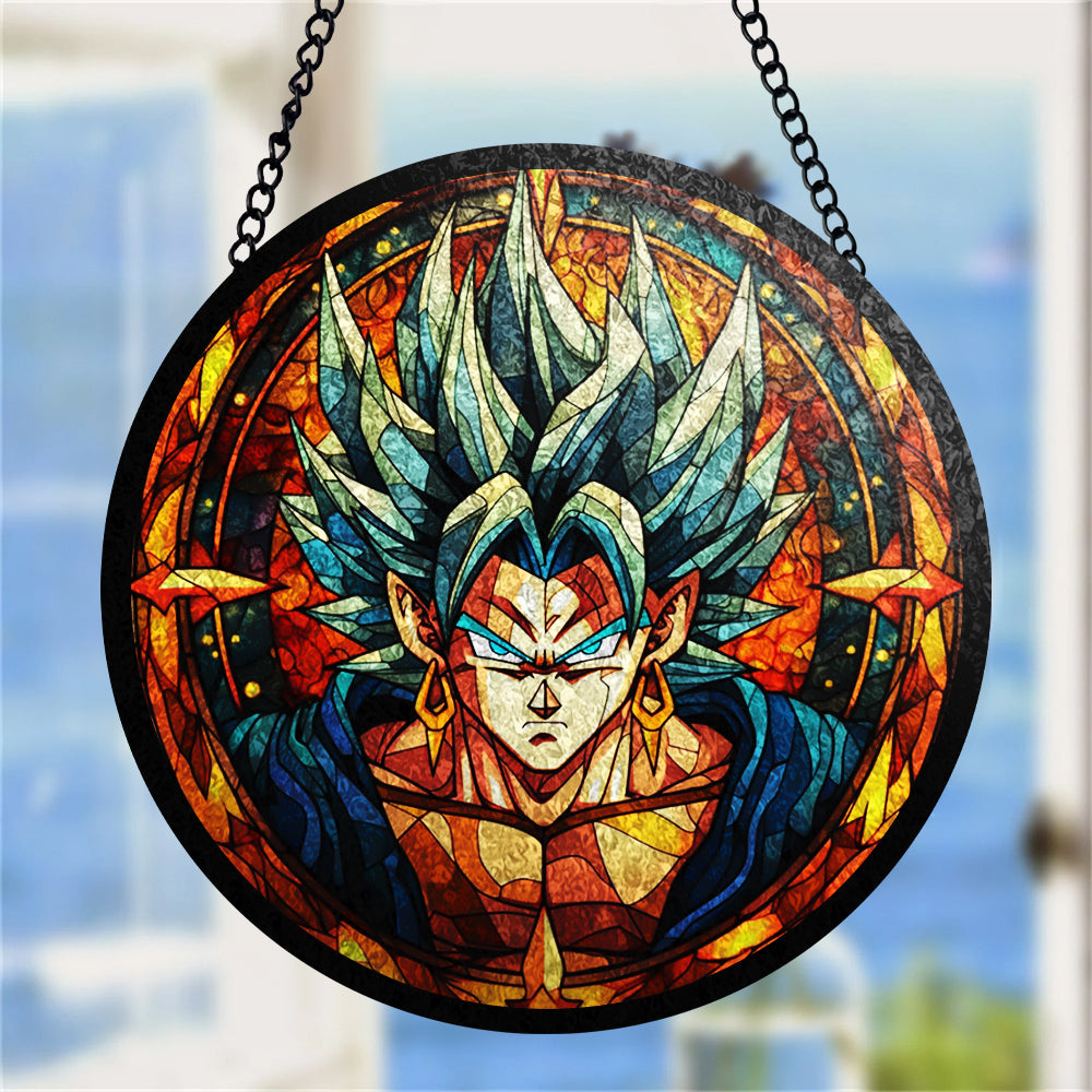 Vegito Dragon Ball Round Stained Glass Window Hanging Panel Suncatcher