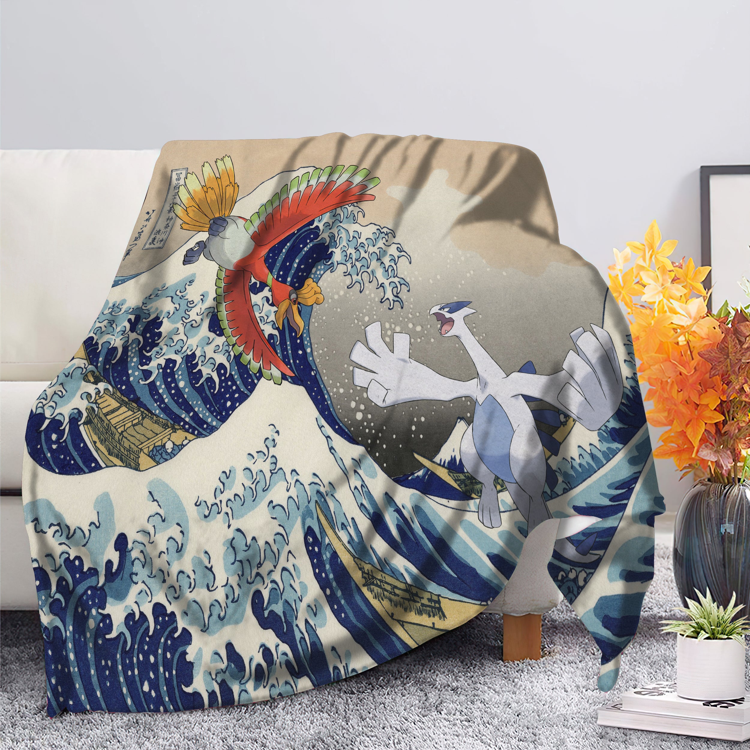 Hoho vs Lugia The Great Wave Premium Blanket