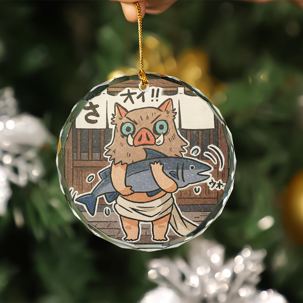 Inosuke Hashibira Demon Slayer Japan Ink Style Glass Ornament
