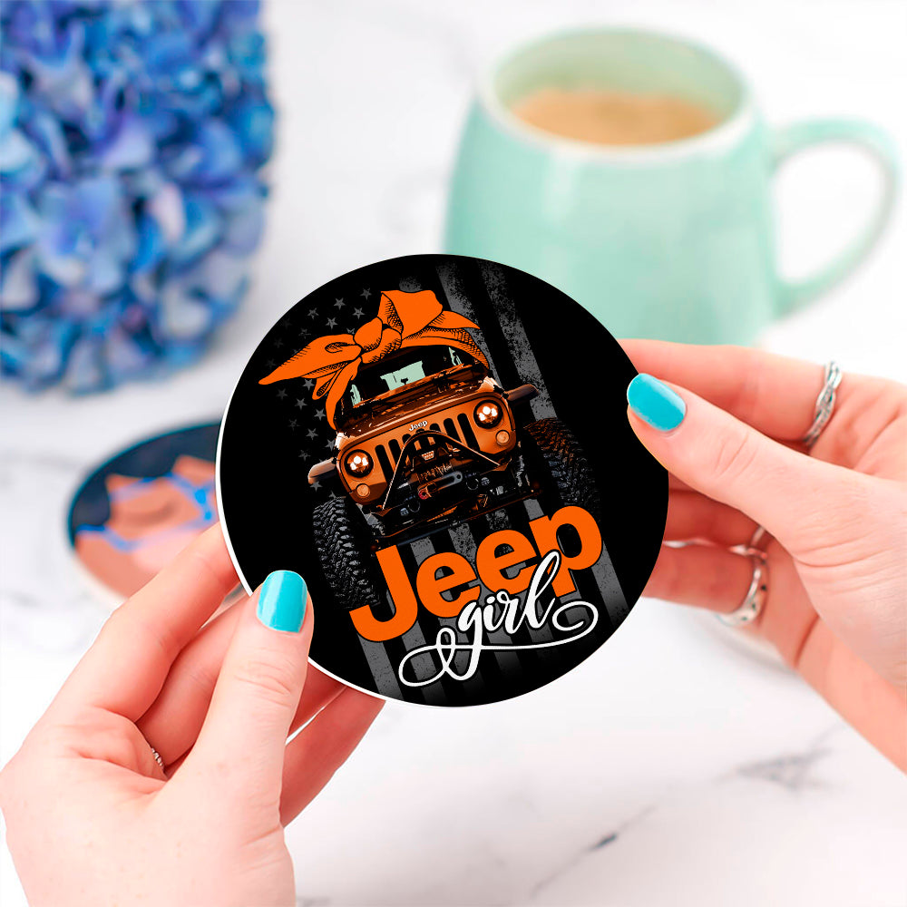Jeep Girl Orange Ceramic Drink Coasters