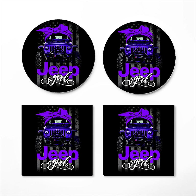 Jeep Girl Purple Ceramic Drink Coasters