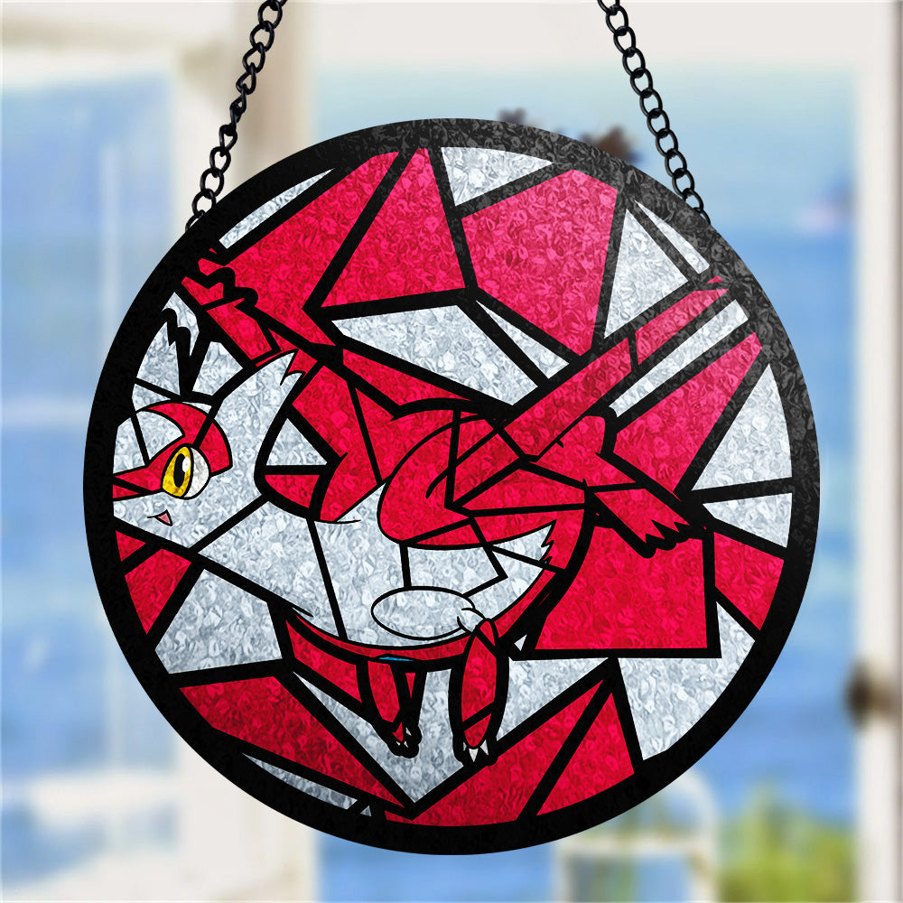 Latias Pokemon Round Stained Glass Window Hanging Panel Suncatcher