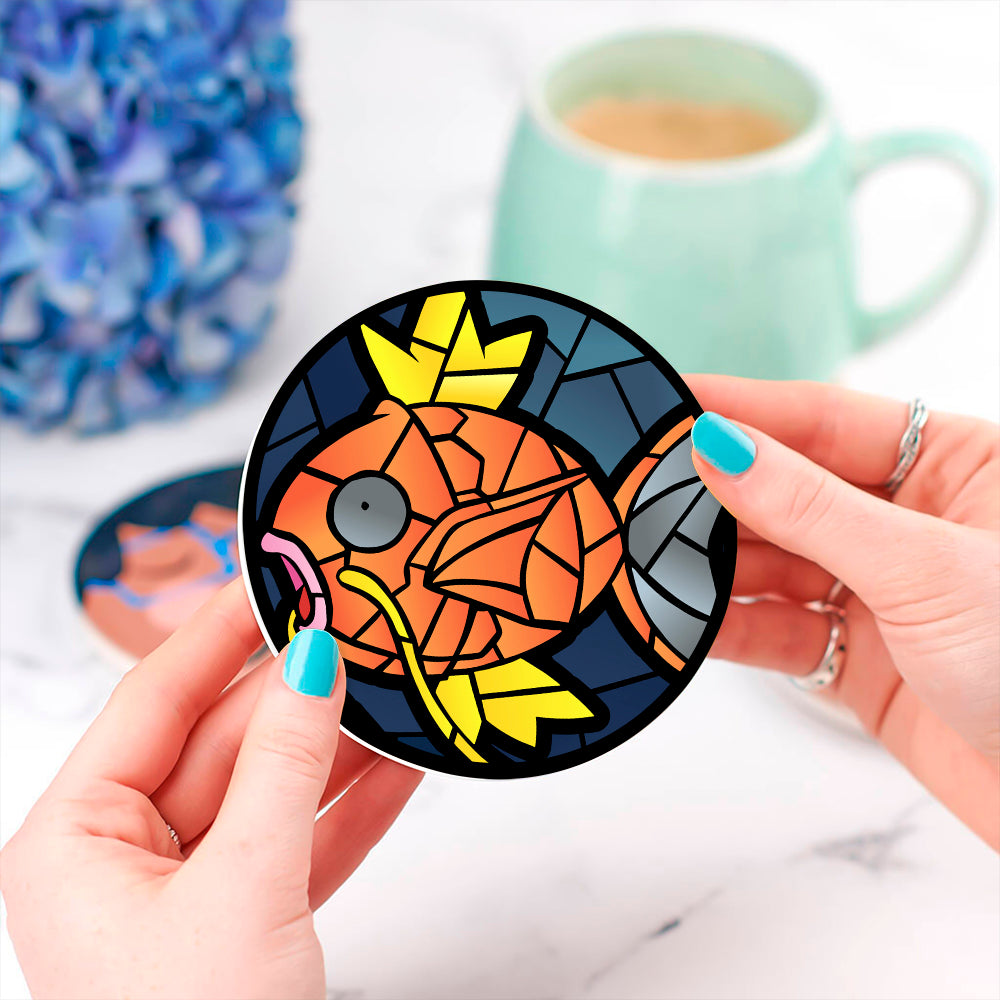 Magikarp Pokemon Stained Glass Drink Coasters