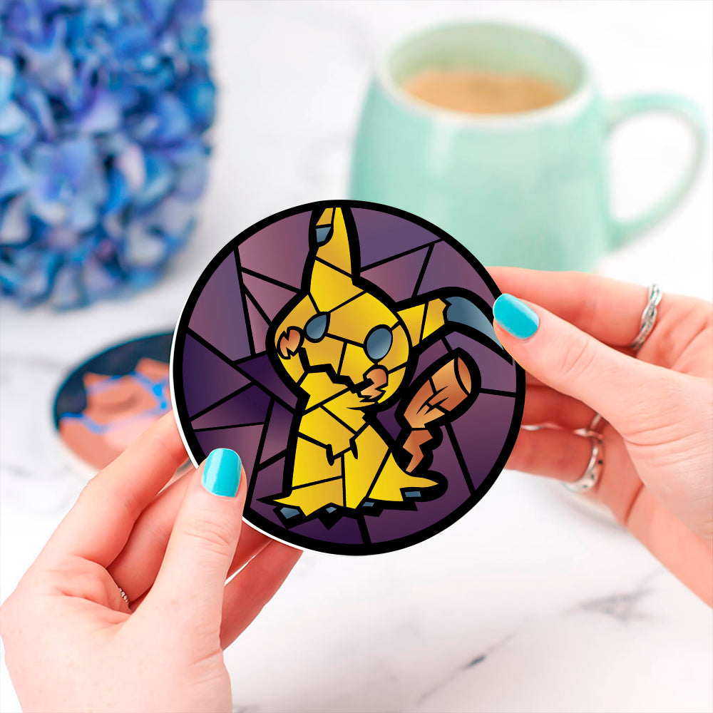 Mimikyu Pokemon Stained Glass Drink Coasters