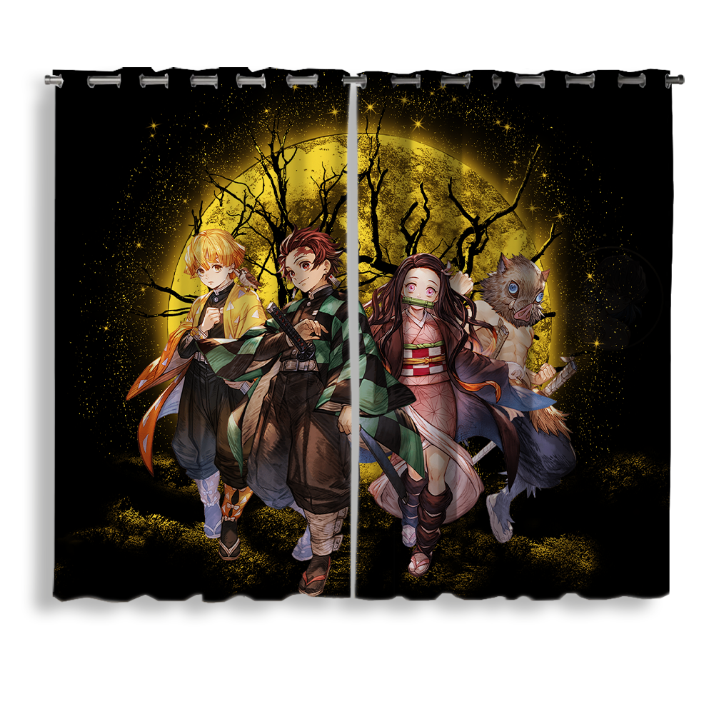 Demon Slayer Moonlight Background Window Curtain