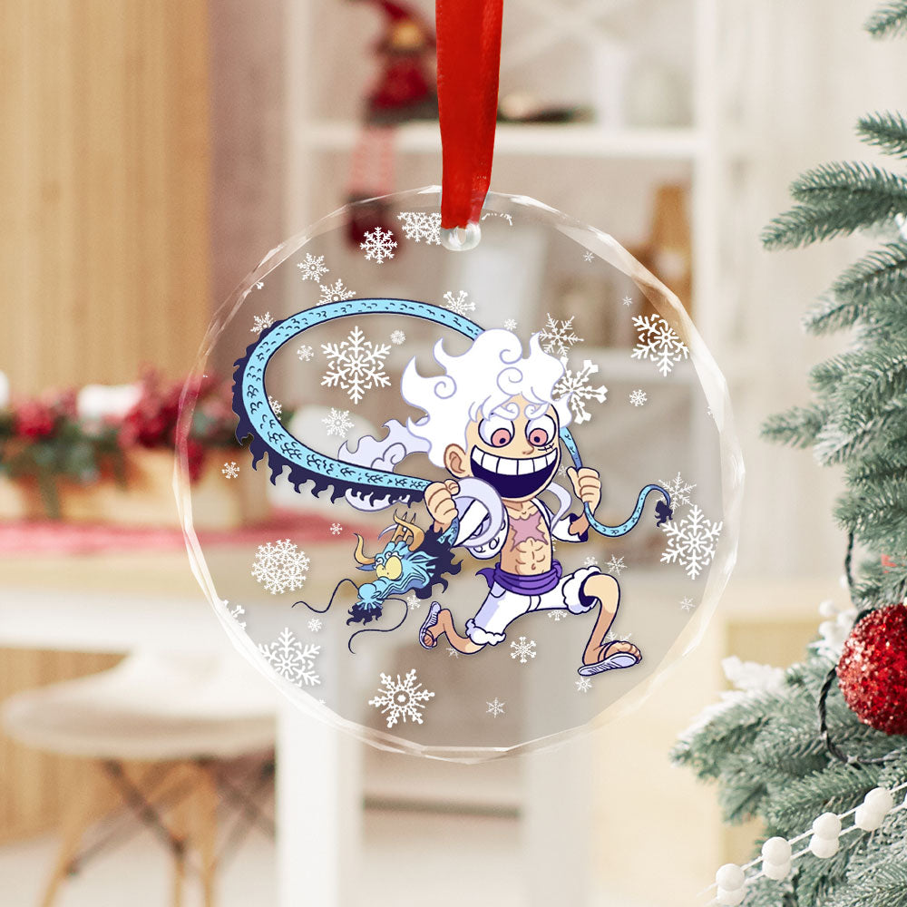 One Piece Luffy Gear 5 Anime Christmas Glass Ornament Perfect Gift For