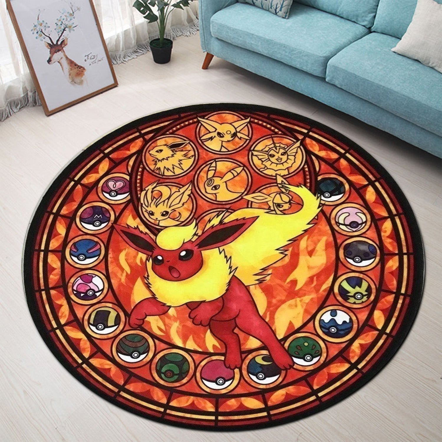 Pokemon Eevee Evolutions Flareon Round Rug