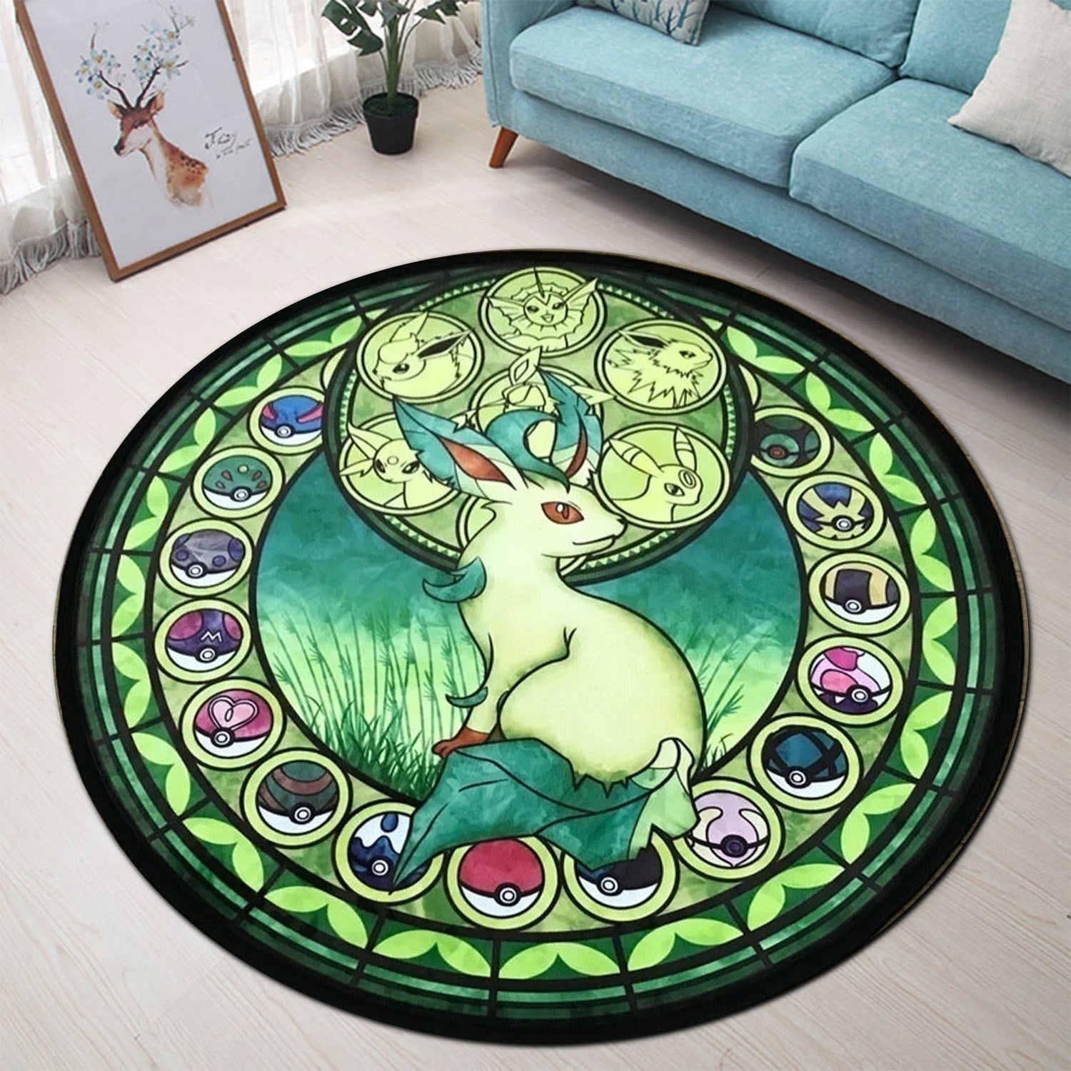 Eevee Evolutions Leafeon Round Rug