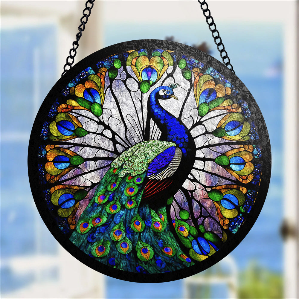 Peacock Stained Glass Window Hanging Panel Suncatcher