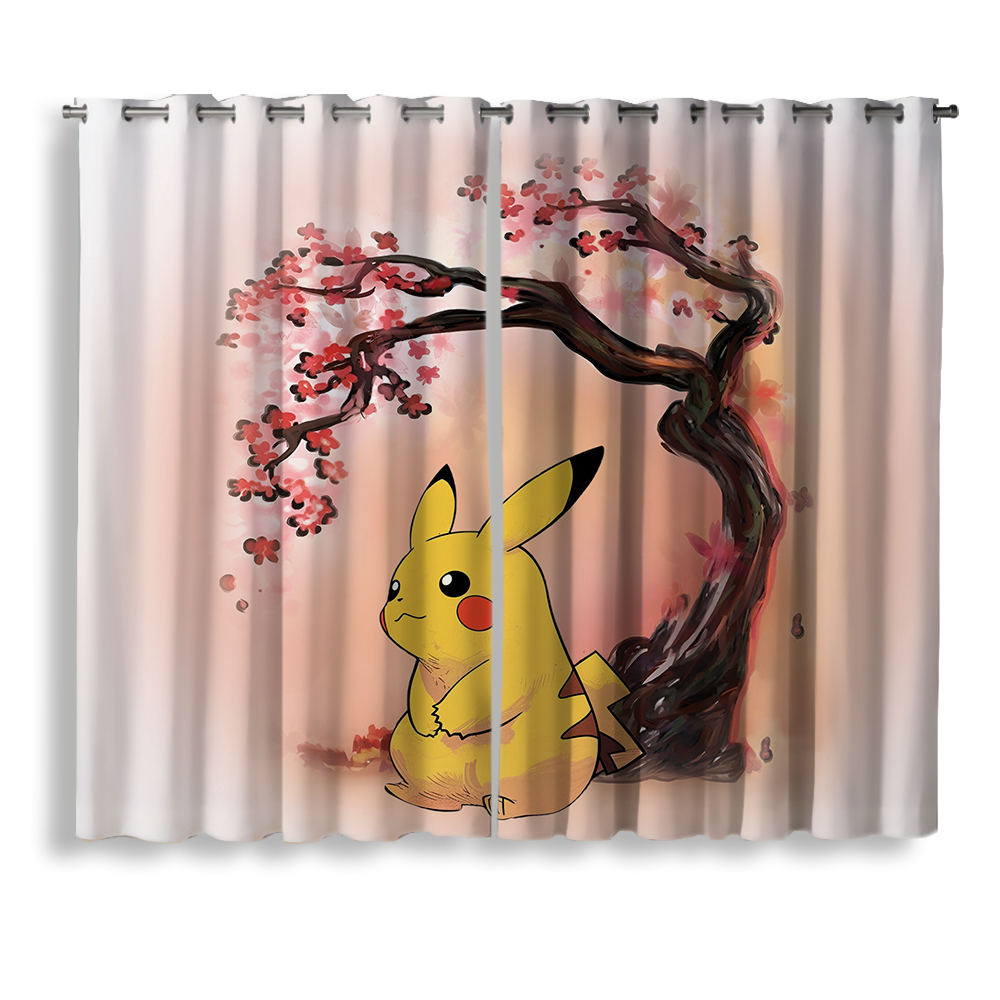 Pikachu Pokemon Japan Cherry Blossom Window Curtain