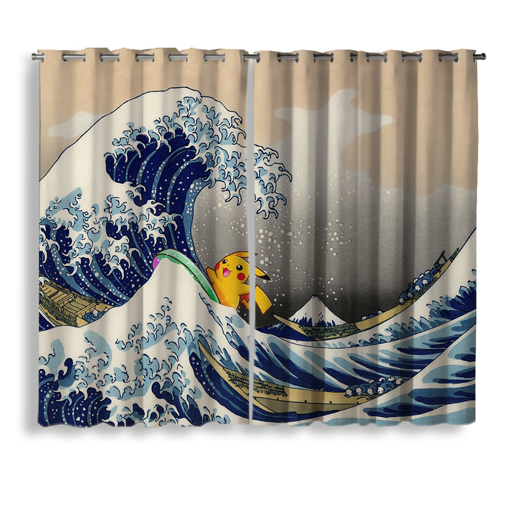 Pikachu The Great Wave Japan Window Curtain