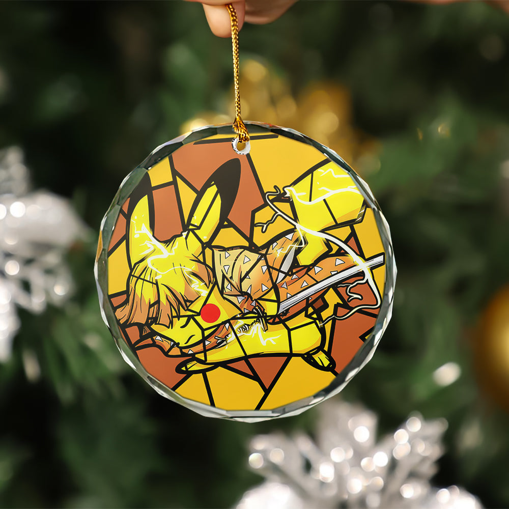 Pikachu Zenitsu Pokemon Stained Glass Ornament Perfect Gift For Christ
