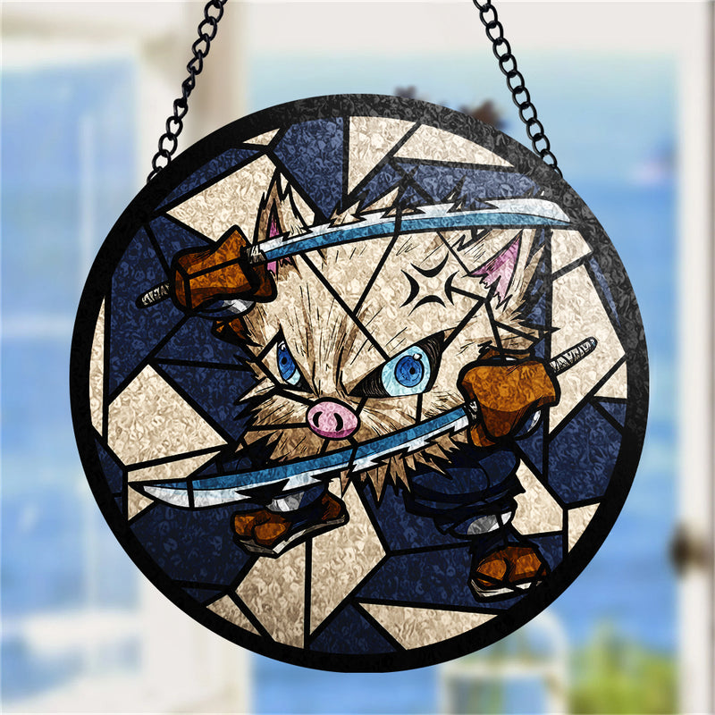 Primeape Inosuke Pokemon Stained Glass Window Hanging Panel Suncatcher