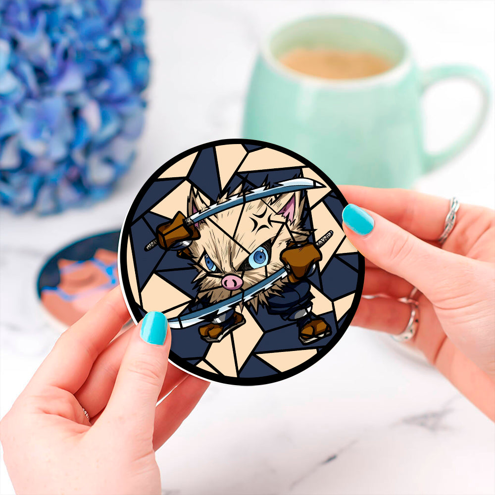 Primeape Inosuke Pokemon Stained Glass Drink Coasters